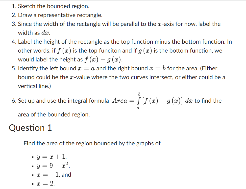 Solved area of the bounded region.Question 1Find the area of | Chegg.com Solved area of the bounded region.Question 1Find the area of | Chegg.com