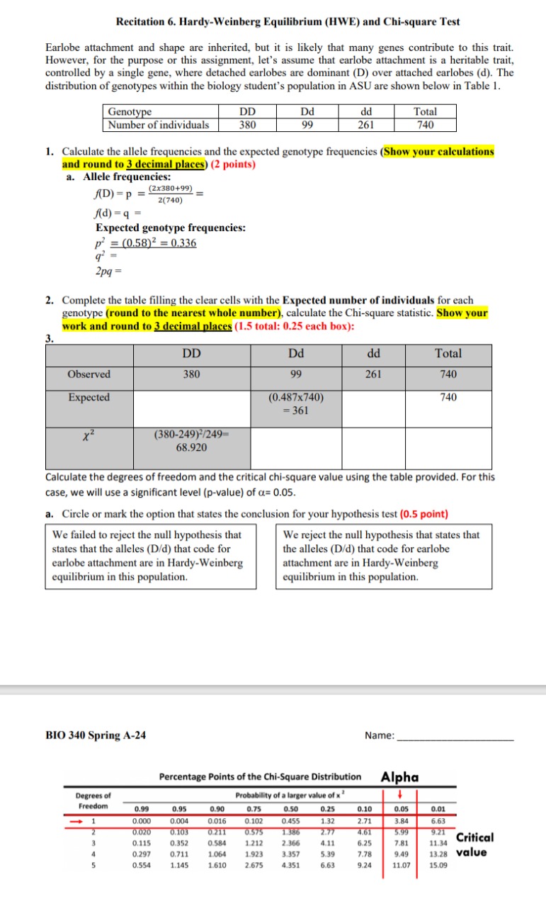 Solved Recitation 6. ﻿Hardy-Weinberg Equilibrium (HWE) ﻿and | Chegg.com