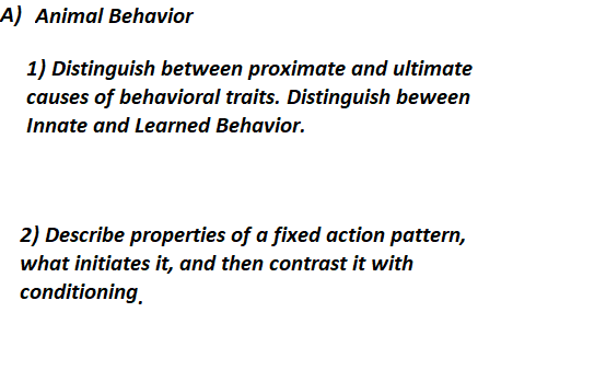 Solved A) Animal Behavior 1) Distinguish between proximate | Chegg.com