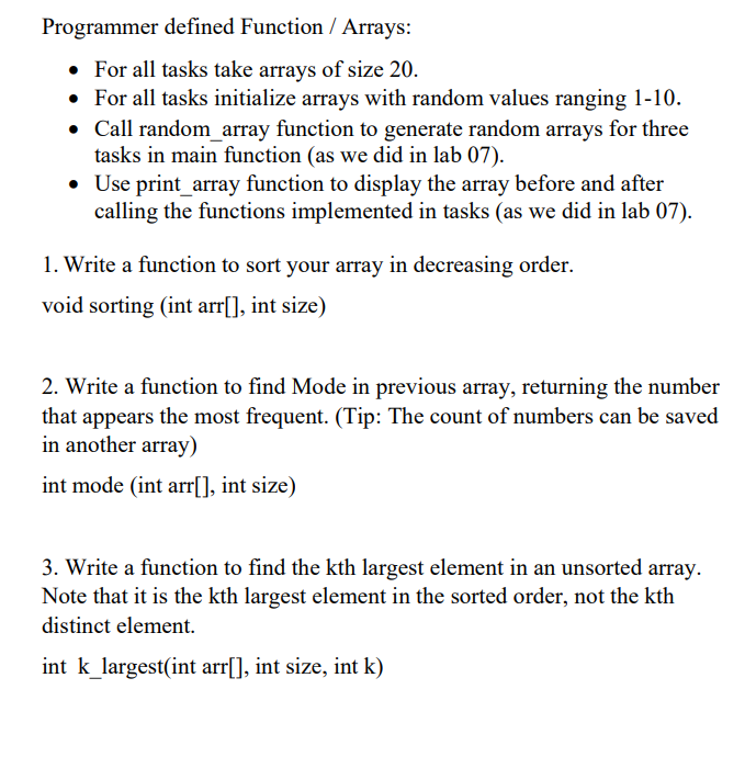 Solved With C++ , Programmer defined Function / Arrays: | Chegg.com