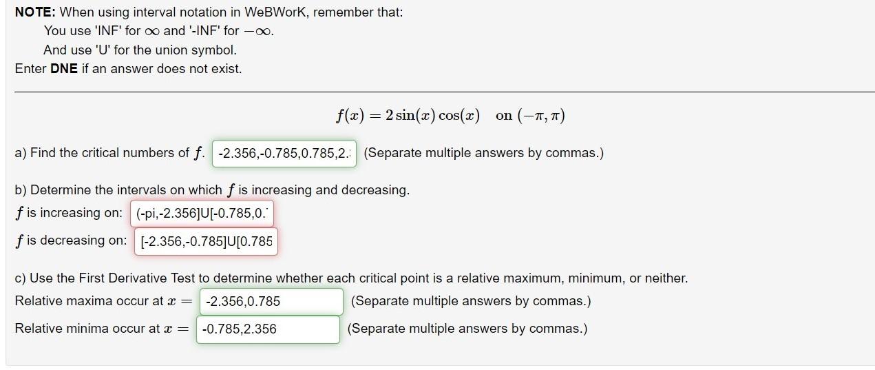Solved Note When Using Interval Notation In Webwork 