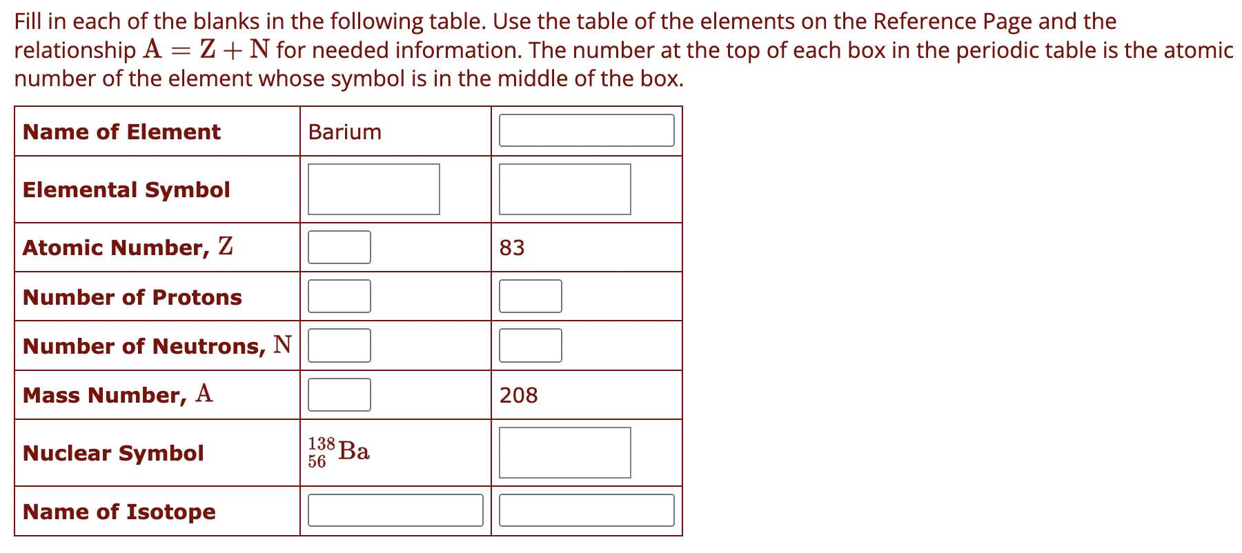 Solved Fill in each of the blanks in the following table. | Chegg.com