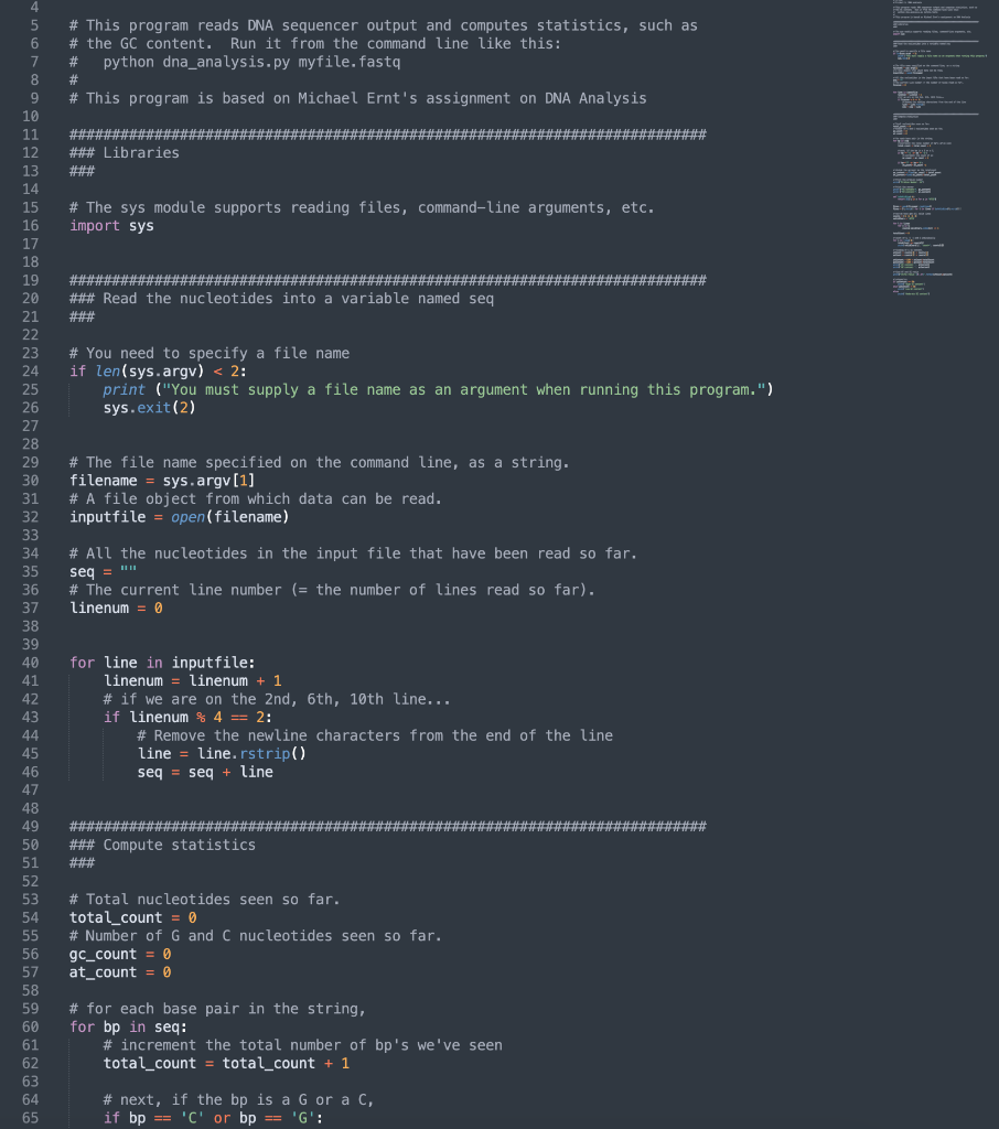 Solved \# This program reads DNA sequencer output and | Chegg.com