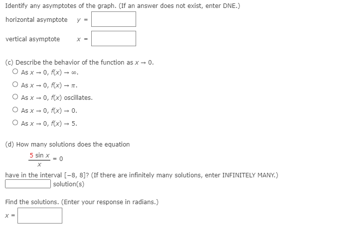 Solved Consider the function f(x) = 5 sinx x and its graph | Chegg.com