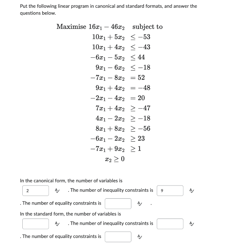 Solved Put the following linear program in canonical and | Chegg.com