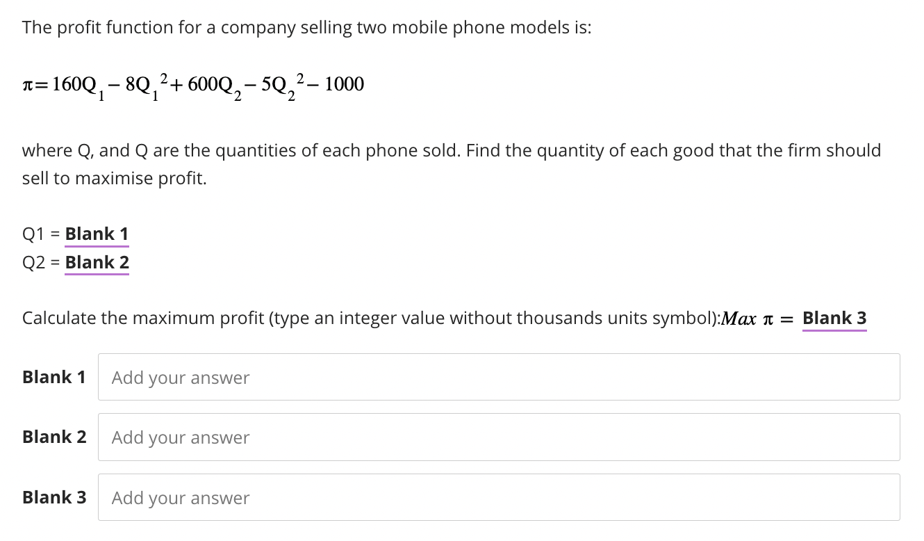 Solved The profit function for a company selling two mobile | Chegg.com