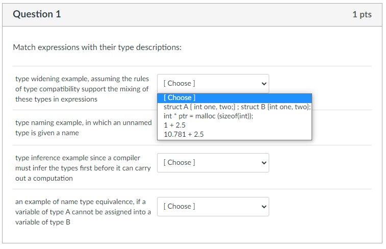 Solved Match expressions with their type descriptions: type | Chegg.com