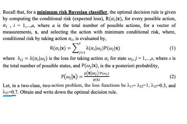 Solved 1 Recall That For A Minimum Risk Bayesian 