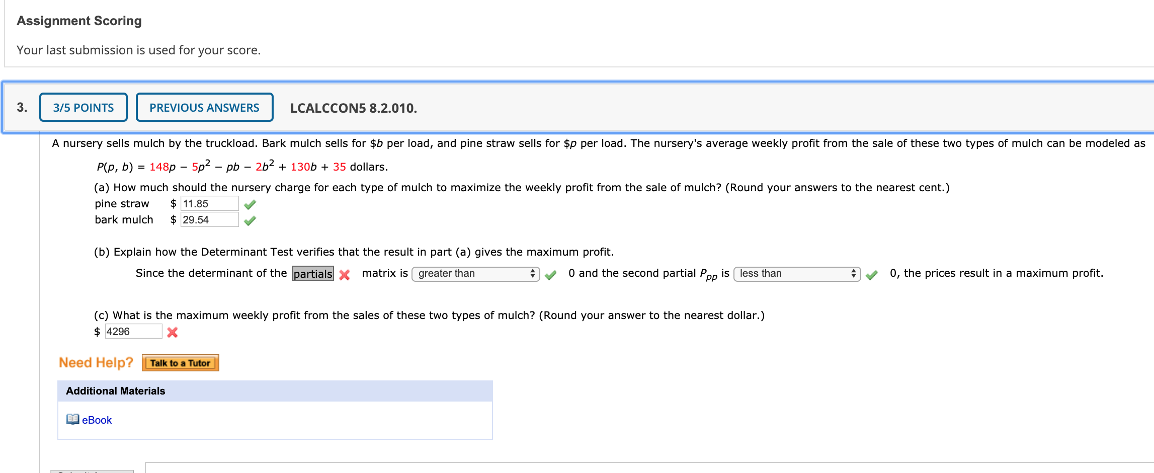 Solved Assignment Scoring Your last submission is used for | Chegg.com