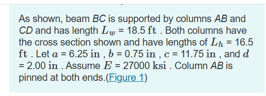 Solved Determine the critical stress, σcr, that column AB | Chegg.com