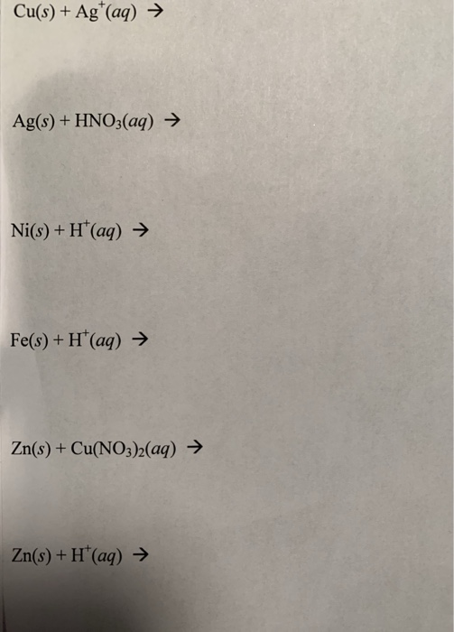 Solved Ag(s) + HNO3(aq) Ni(s) + H'(aq) > | Chegg.com
