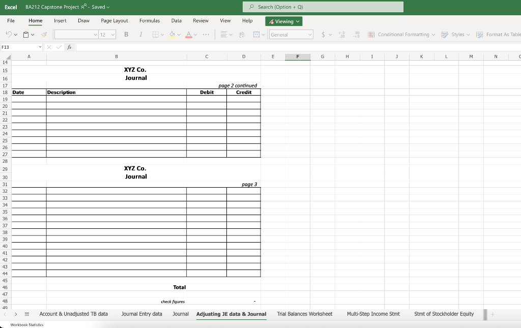 Solved Excel BA212 Capstone Project ². Saved File Hame | Chegg.com