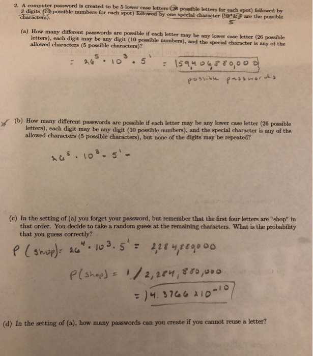 Solved A computer password is created to be 5 lower case | Chegg.com