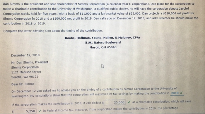 Solved Dan Simms is the president and sole shareholder of | Chegg.com