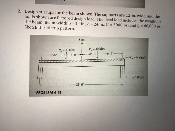 2. Design stirrups for the beam shown. The supports | Chegg.com
