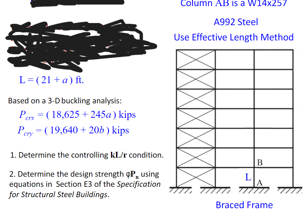Solved A992 Steel Use Effective Length Method L=(21+a)ft. | Chegg.com
