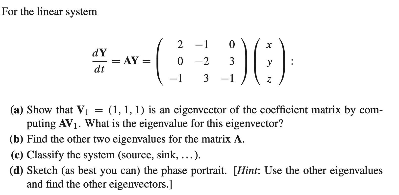 Solved For the linear system | Chegg.com