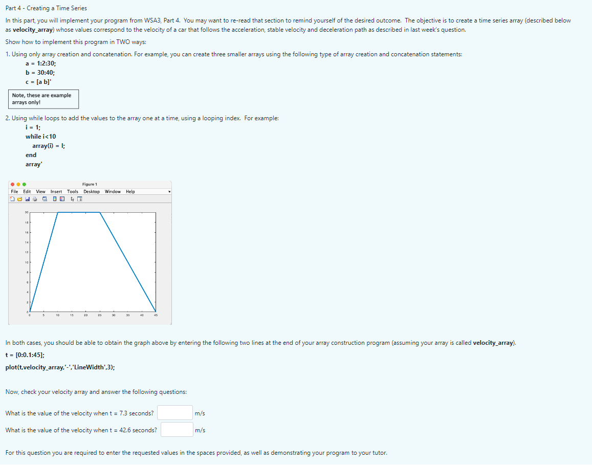 Solved Part 4 - Creating a Time Series as velocity_array) | Chegg.com