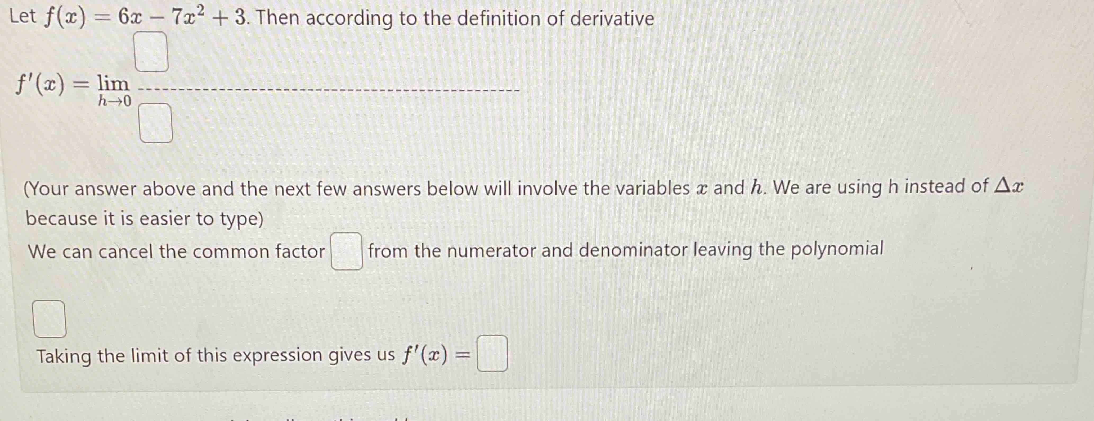 Solved Let f(x)=6x-7x2+3. ﻿Then according to the definition | Chegg.com