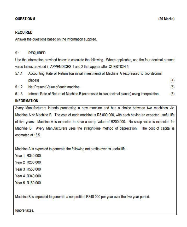 Solved QUESTION 5 (20 Marks) REQUIRED Answer the questions | Chegg.com