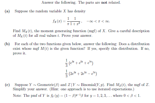 Solved (a) Suppose the random variable X has density | Chegg.com
