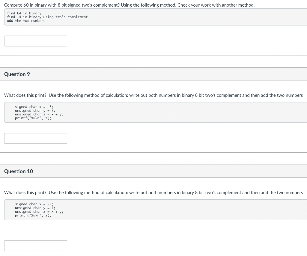 Solved Compute 60 in binary with 8 bit signed two's | Chegg.com