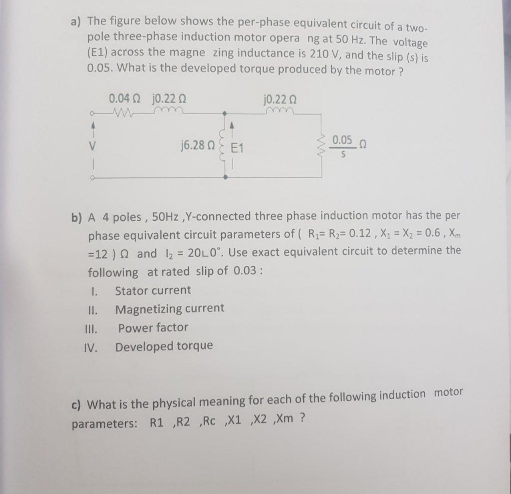 Solved a) The figure below shows the per-phase equivalent | Chegg.com