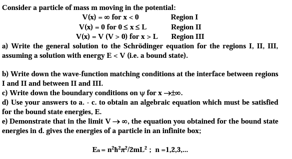 Solved Consider a particle of mass m moving in the | Chegg.com