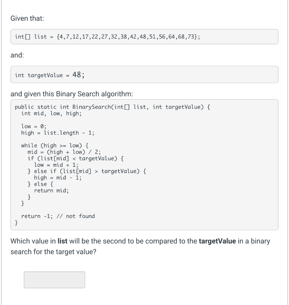 Solved Given that: int [] list | Chegg.com