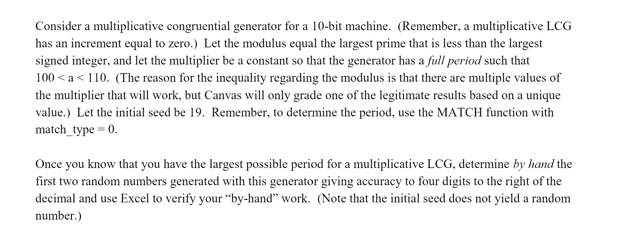Consider a multiplicative congruential generator for | Chegg.com
