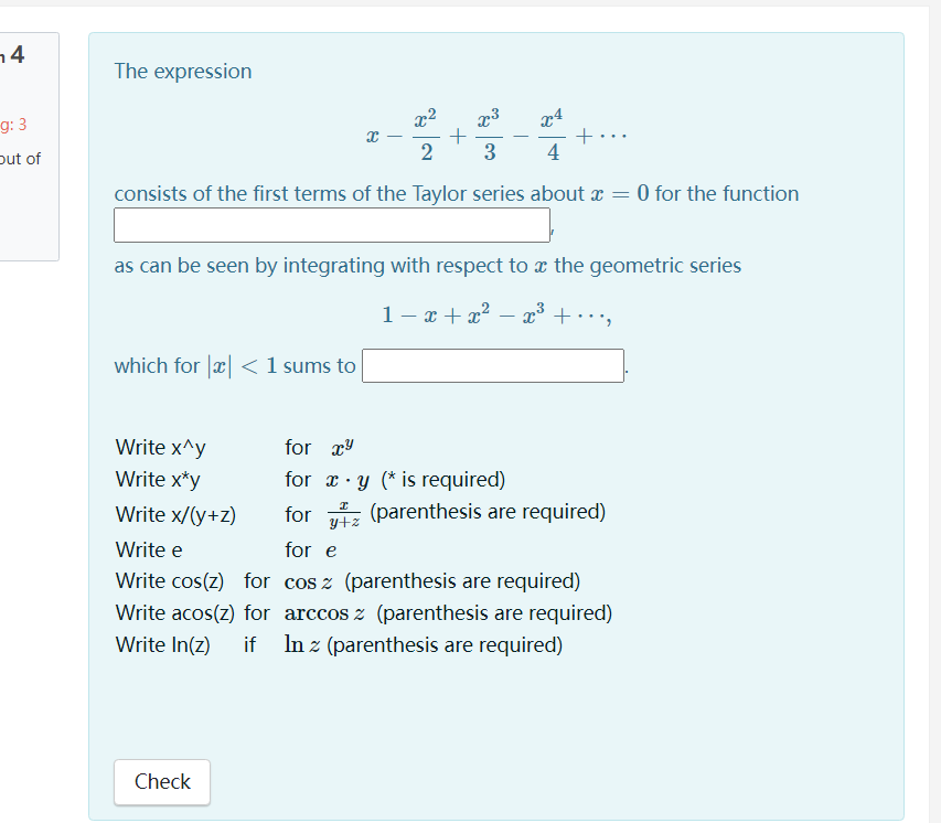 Solved The expression x−2x2+3x3−4x4+⋯ consists of the first | Chegg.com