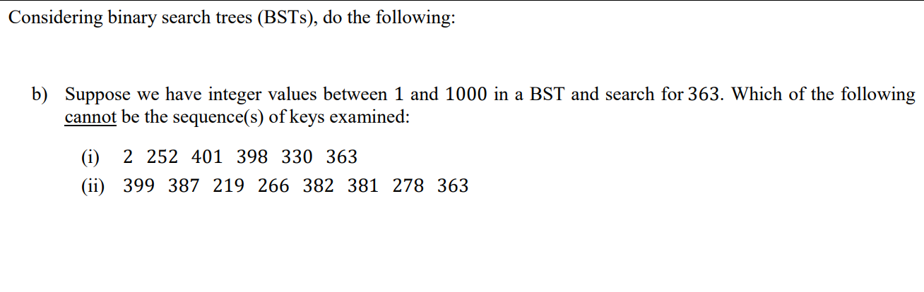 Solved Considering Binary Search Trees Bsts Do The 