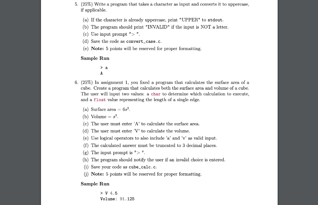 Solved 5. (25%) Write a program that takes a character as | Chegg.com
