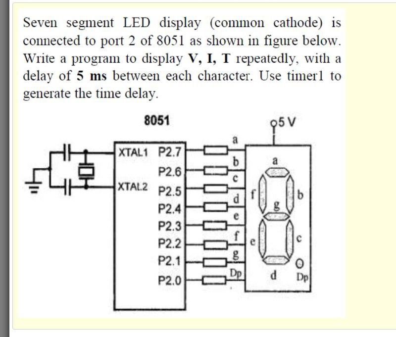 Solved Seven segment LED display (common cathode) is | Chegg.com