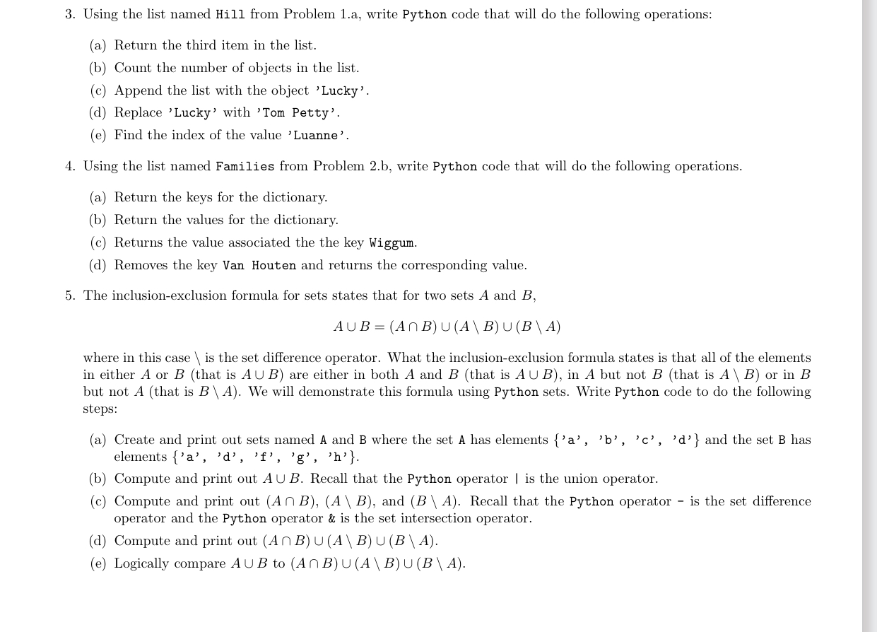 Solved 3 Using The List Named Hill From Problem 1a Write 