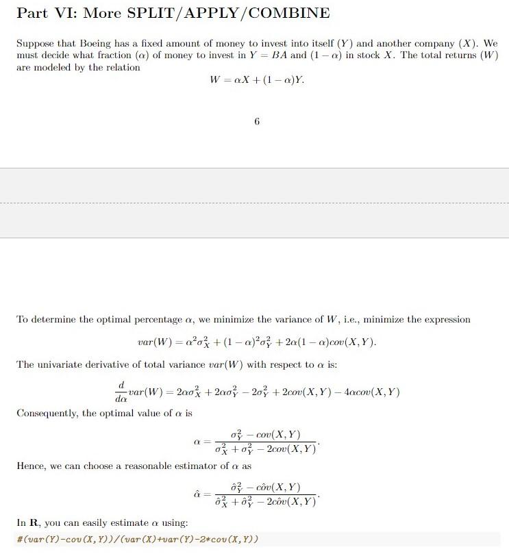 Solved Part VI: More SPLIT/APPLY/COMBINE Suppose that Boeing | Chegg.com
