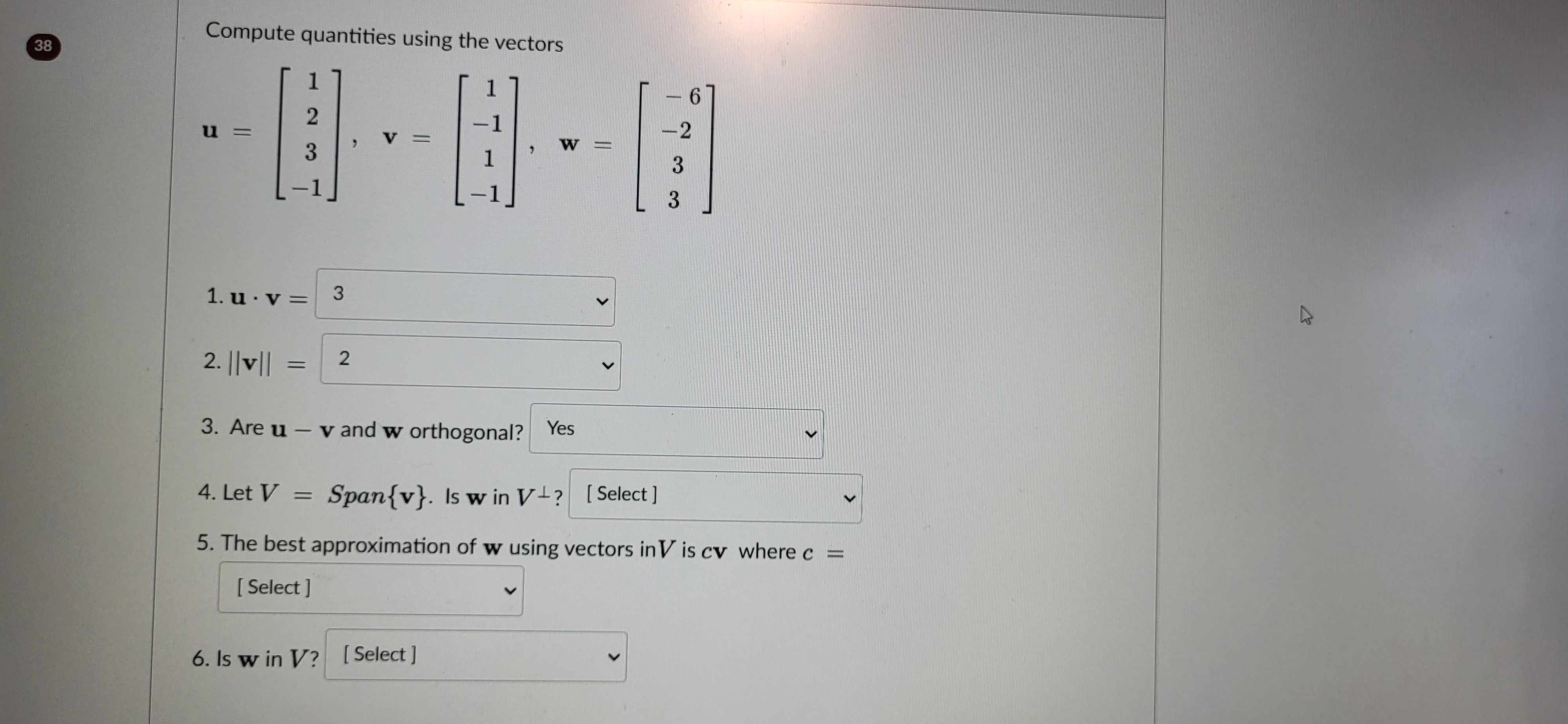 Solved Compute quantities using the vectors | Chegg.com