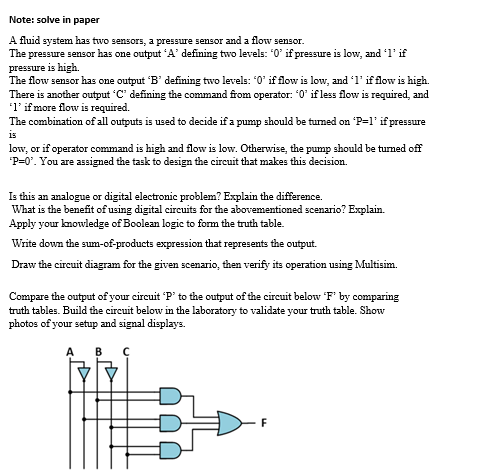 Solved Note: solve in paper A fluid system has two sensors, | Chegg.com
