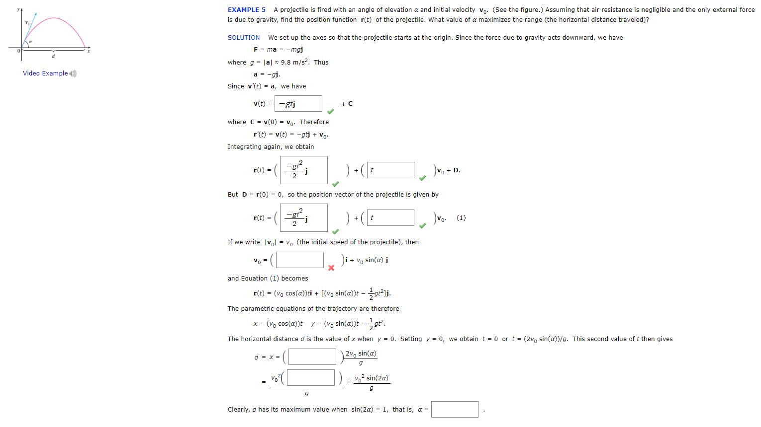 Solved EXAMPLE 5 A projectile is fired with an angle of | Chegg.com