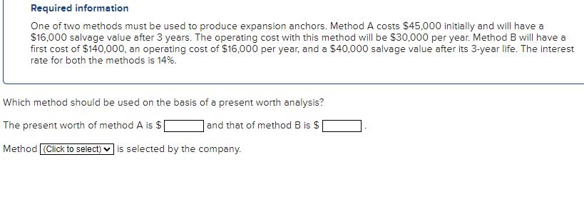 Solved Required information One of two methods must be used | Chegg.com