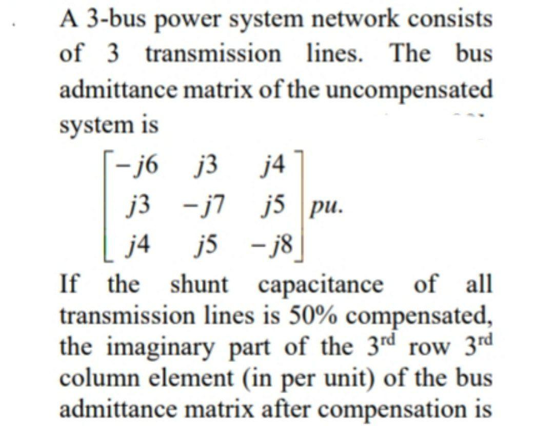 Solved A 3-bus power system network consists of 3 | Chegg.com