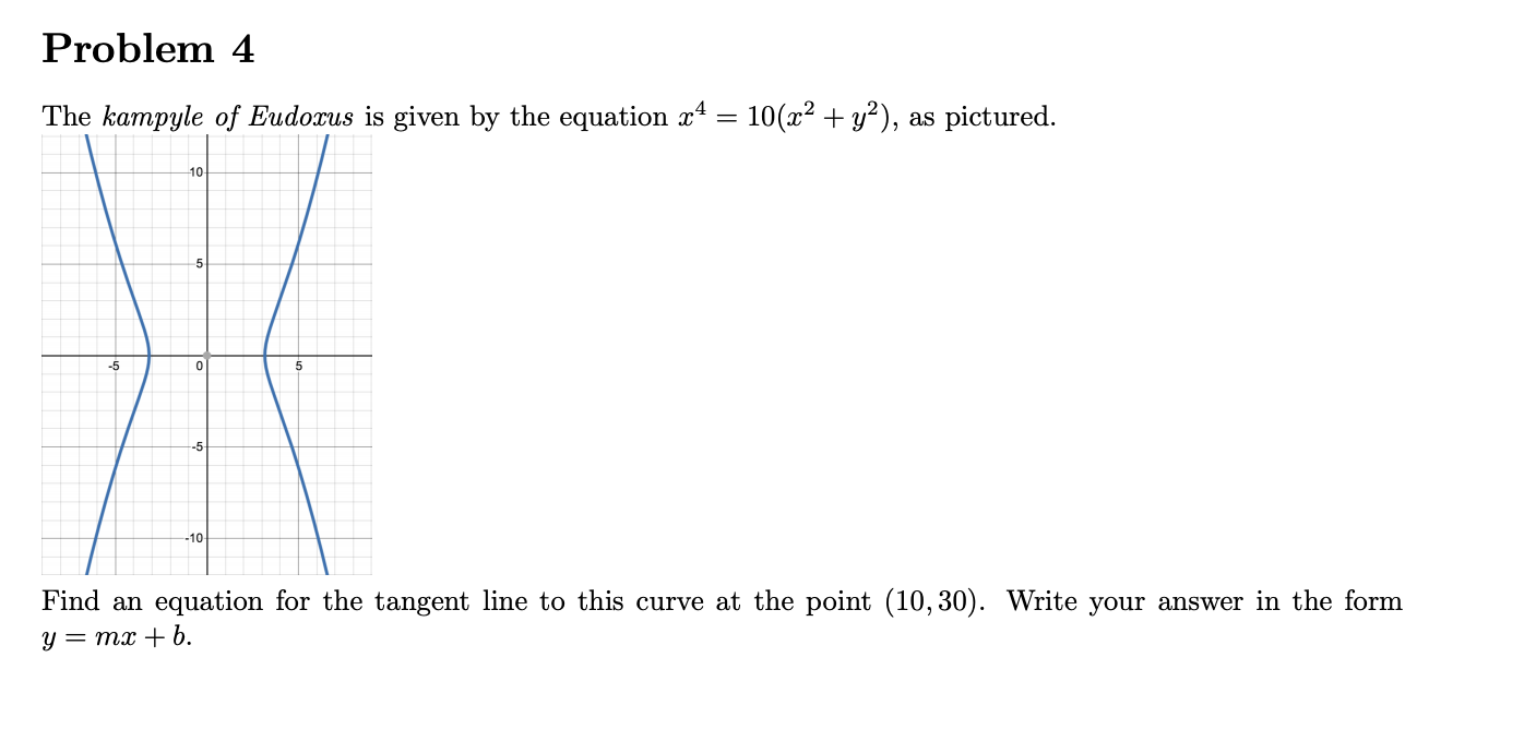 Solved Problem 4 The kampyle of Eudoxus is given by the | Chegg.com