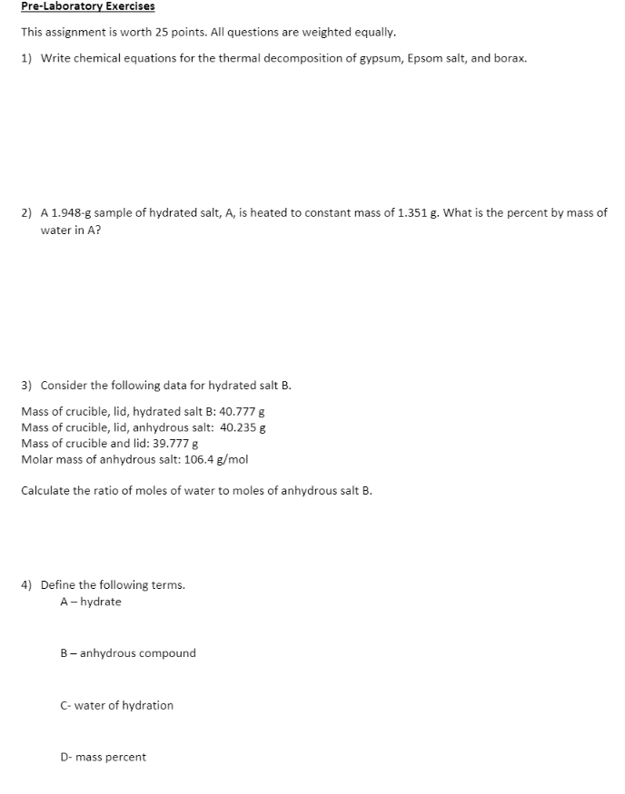Solved Pre-Laboratory Exercises This assignment is worth 25 | Chegg.com