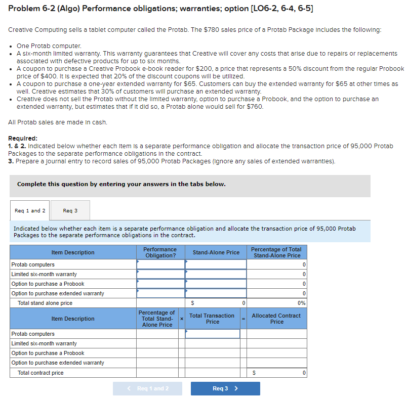 Solved Problem 6-2 (Algo) Performance obligations; | Chegg.com
