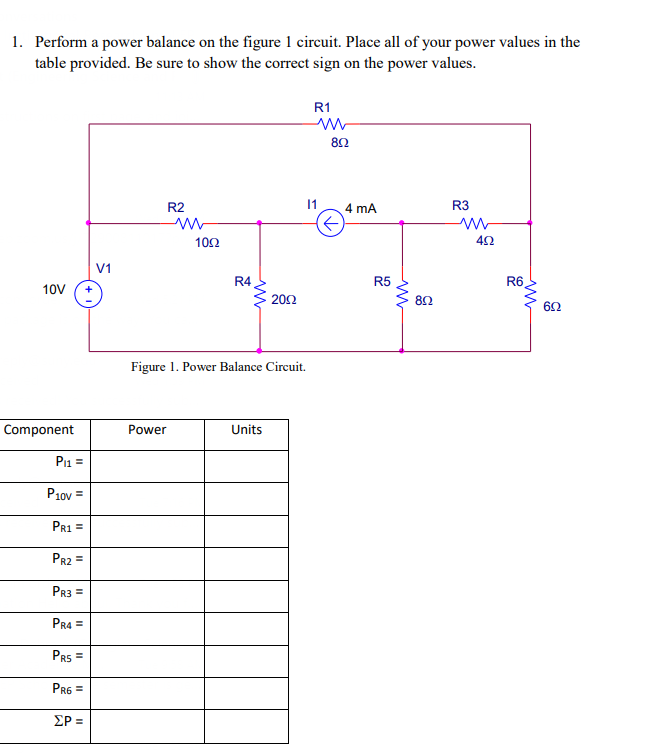 Solved 1. Perform a power balance on the figure 1 circuit. | Chegg.com