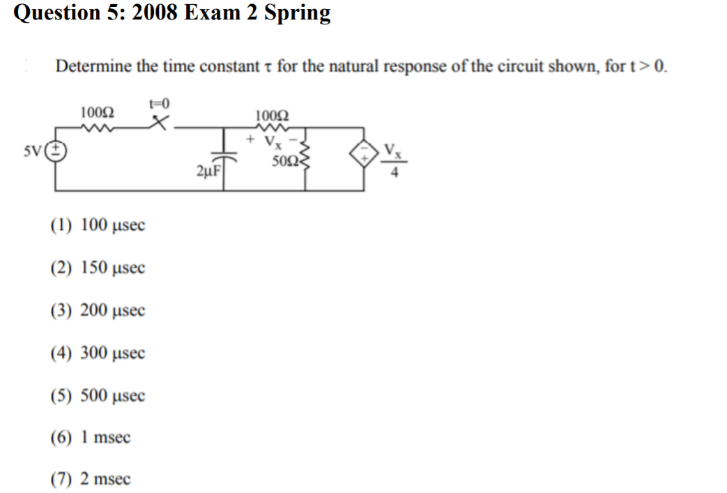 Solved Question 5: 2008 Exam 2 Spring Determine the time | Chegg.com