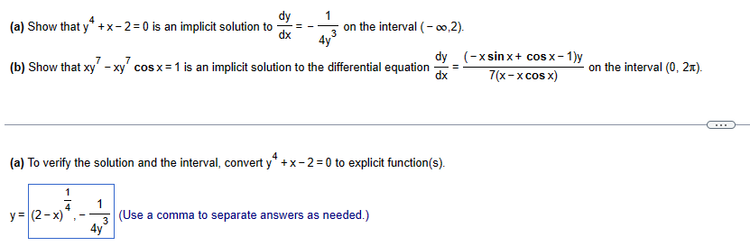 Solved (a) ﻿Show that y4+x-2=0 ﻿is an implicit solution to | Chegg.com
