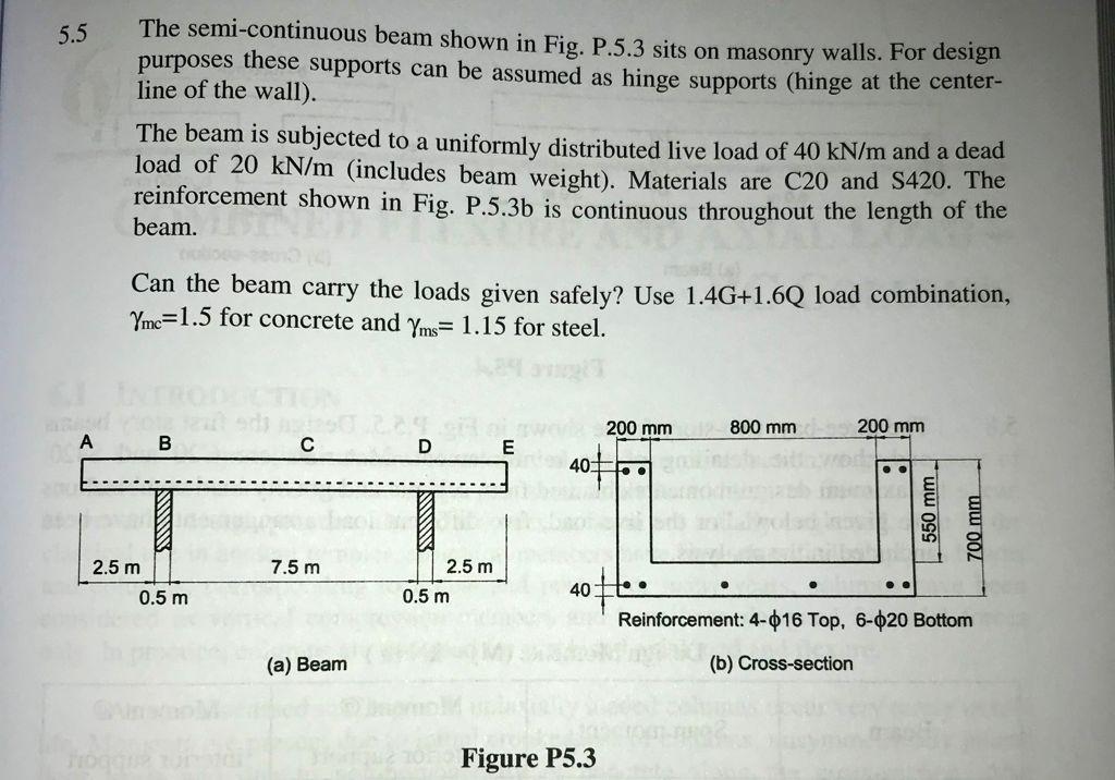 Solved 5.5 The semi-continuous beam shown in Fig. P.5.3 sits | Chegg.com