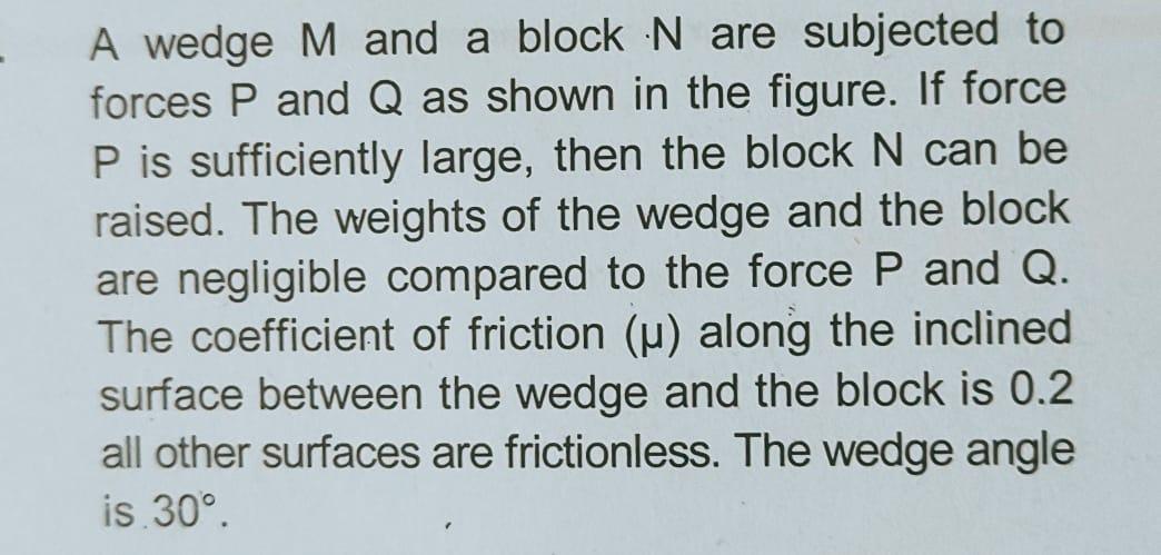 Solved A wedge M and a block N are subjected to forces P and | Chegg.com