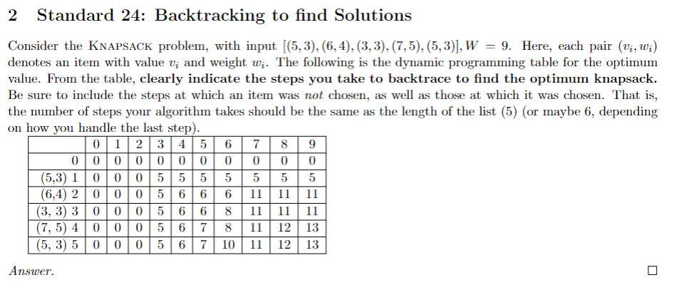 Solved 2 Standard 24: Backtracking to find Solutions | Chegg.com